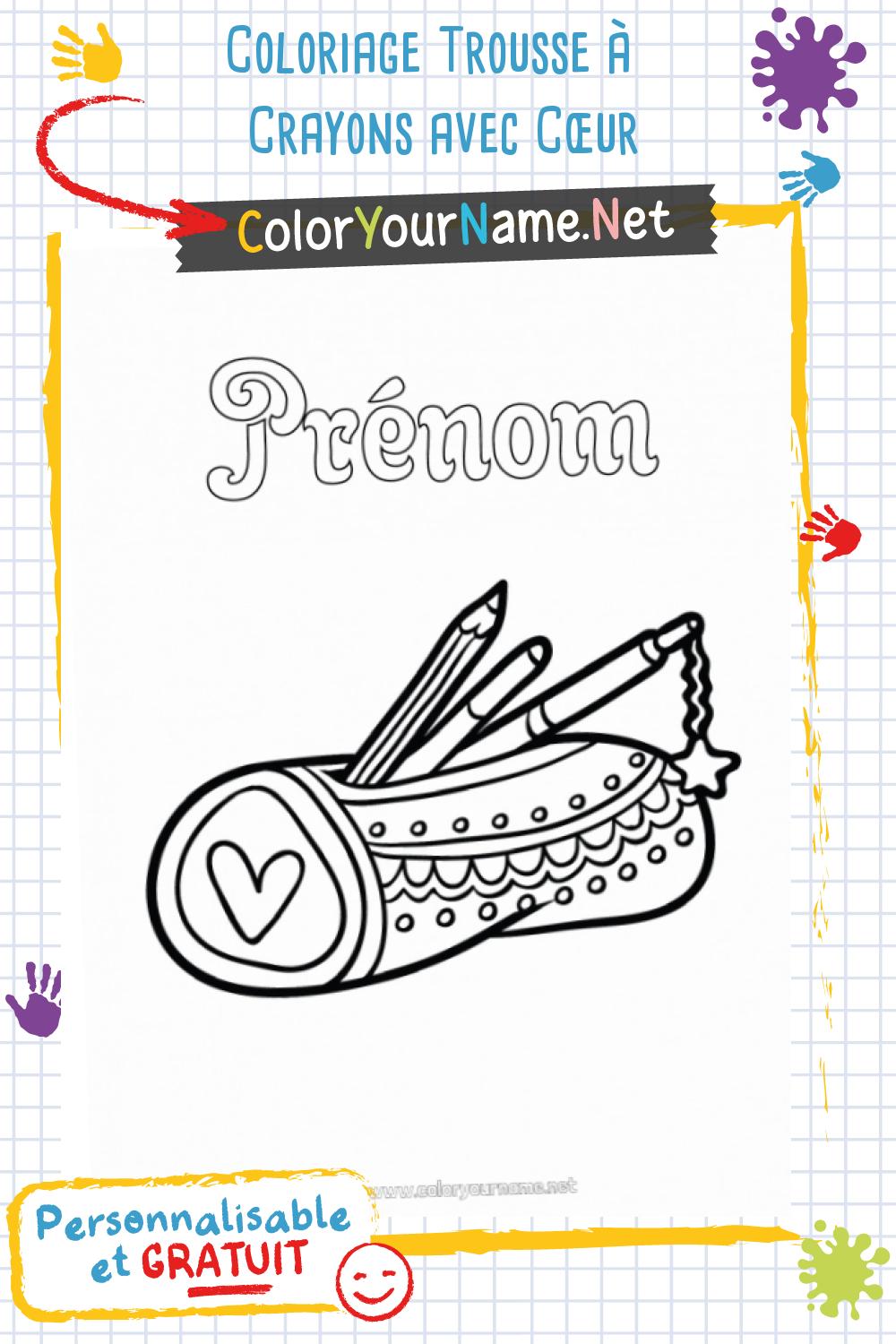 Coloriage Trousse à Crayons avec Cœur
