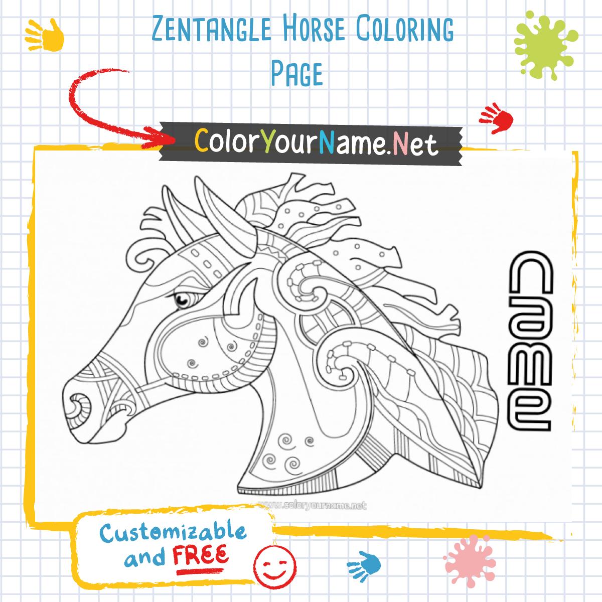 Zentangle Horse Coloring Page