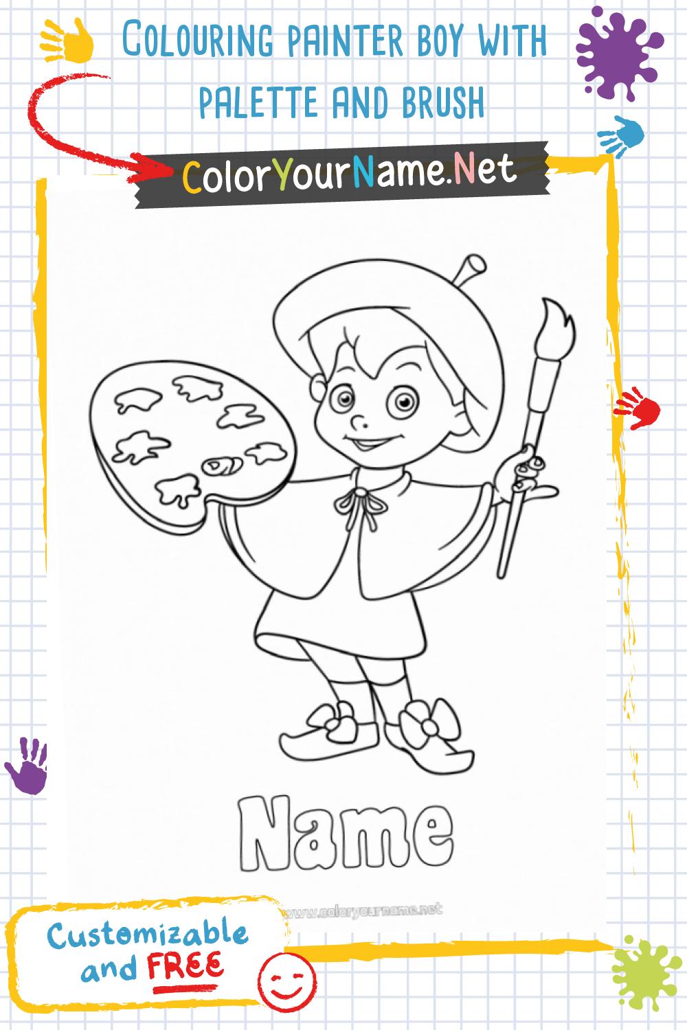 Colouring painter boy with palette and brush