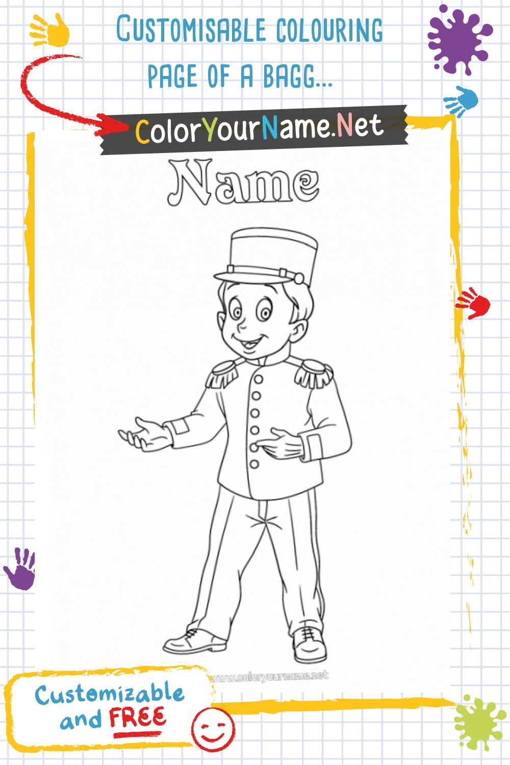 Customisable colouring page of a baggage handler/hotel bellhop