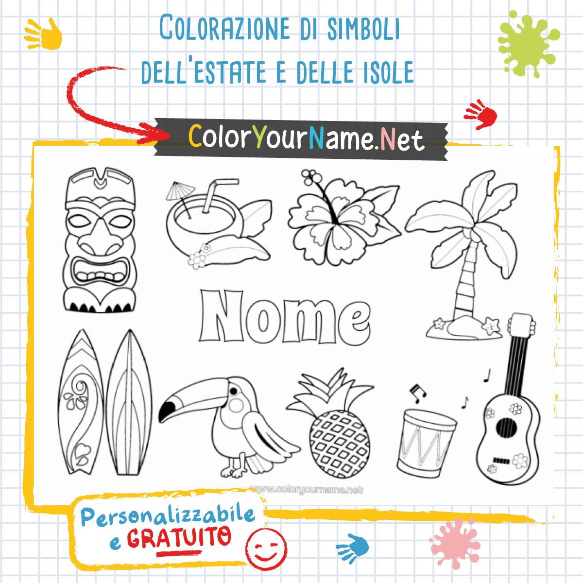 Colorazione di simboli dell'estate e delle isole