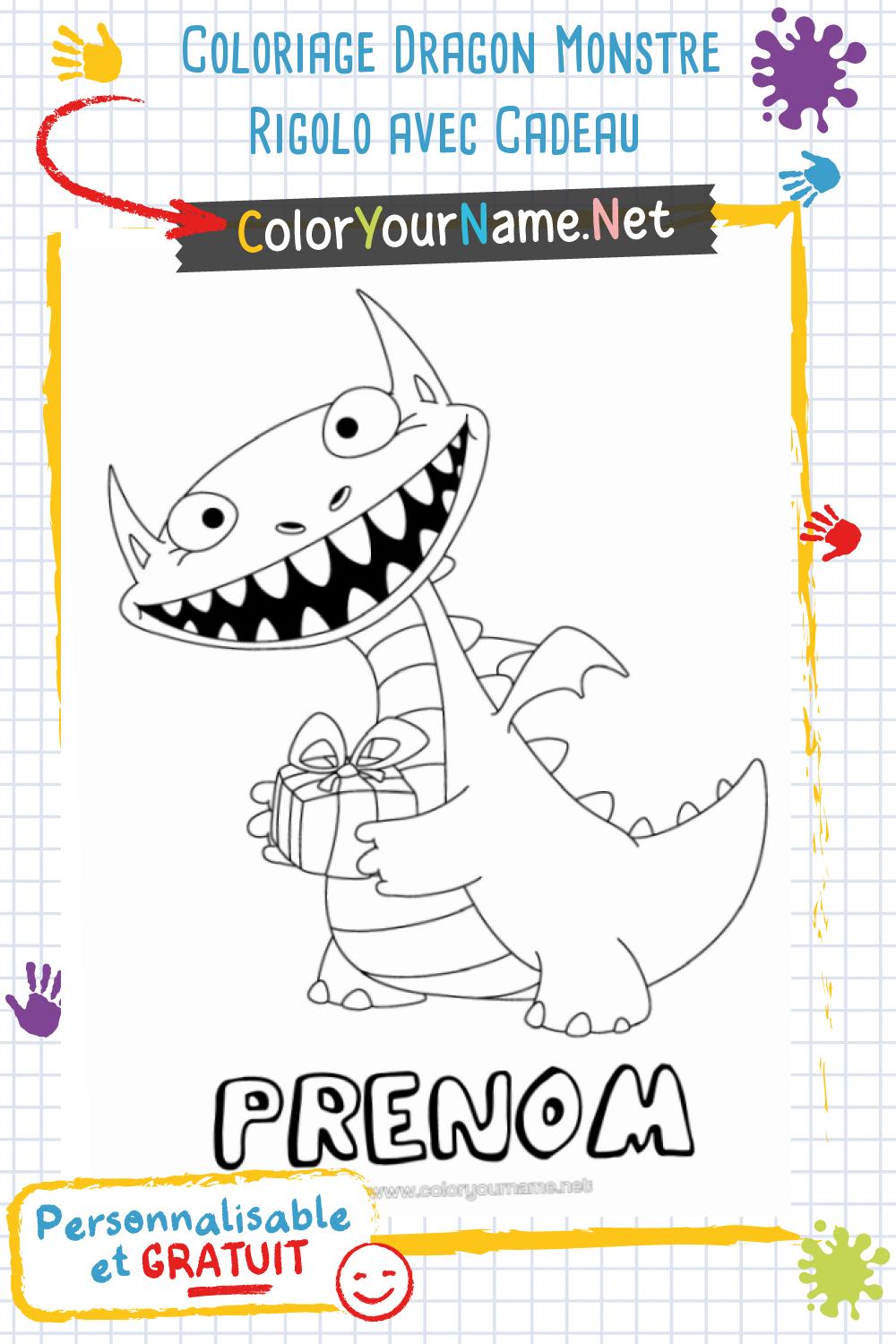 Coloriage Dragon Monstre Rigolo avec Cadeau