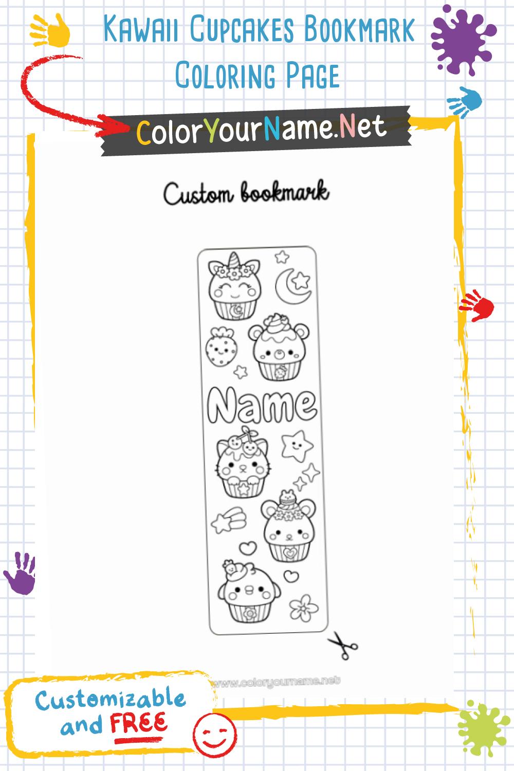 Kawaii Cupcakes Bookmark Coloring Page