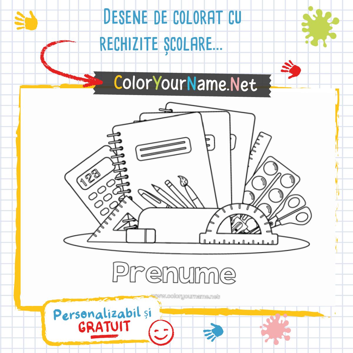 Desene de colorat cu rechizite școlare de imprimat