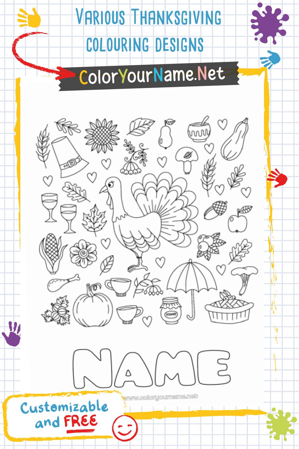 Various Thanksgiving colouring designs