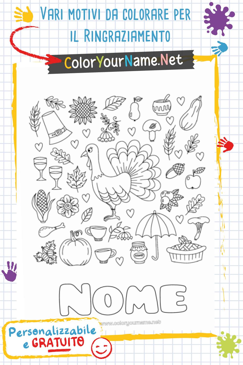 Vari motivi da colorare per il Ringraziamento