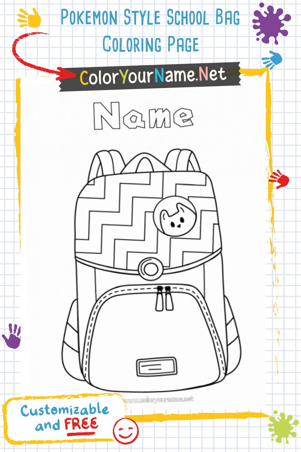 Pokemon Style School Bag Coloring Page