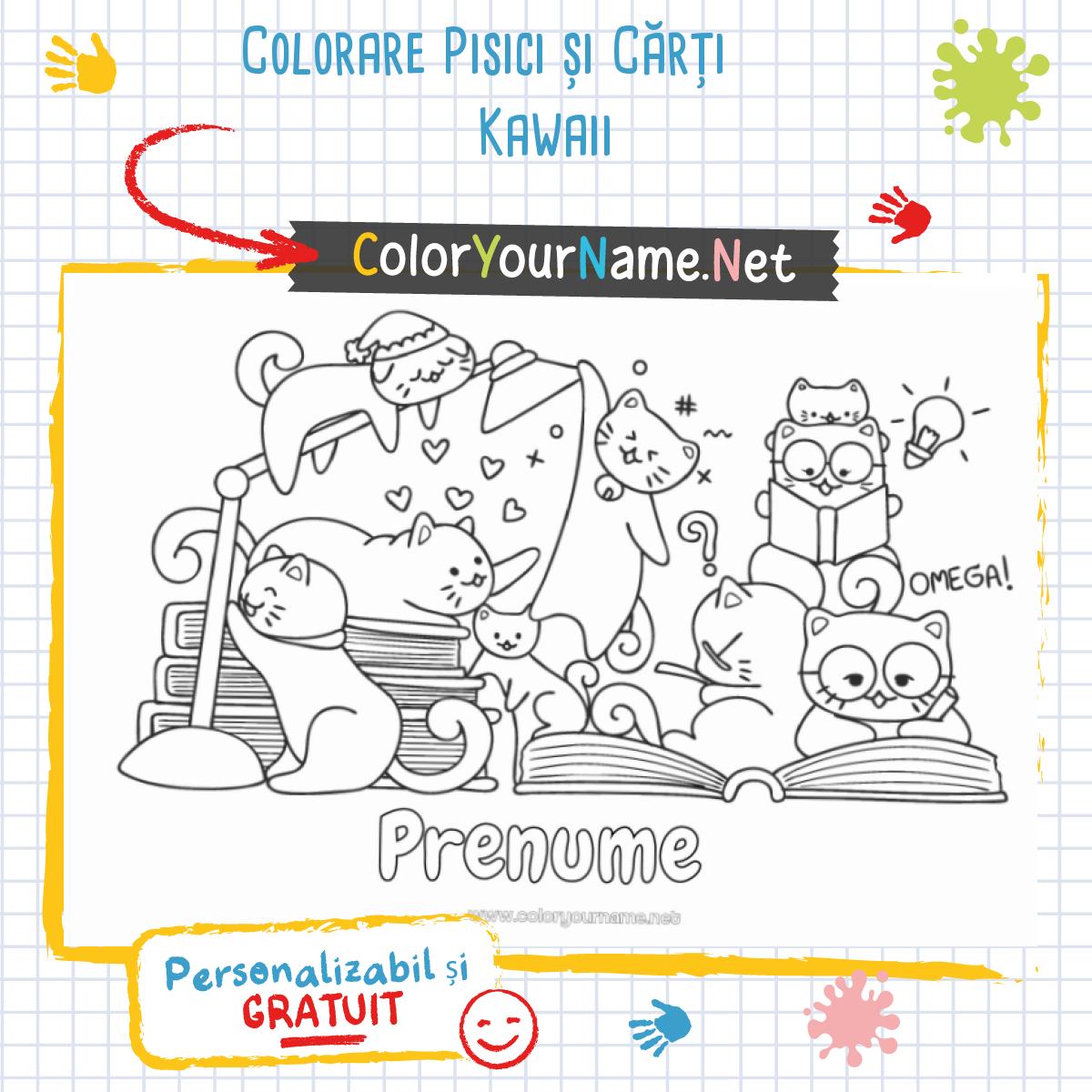 Colorare Pisici și Cărți Kawaii