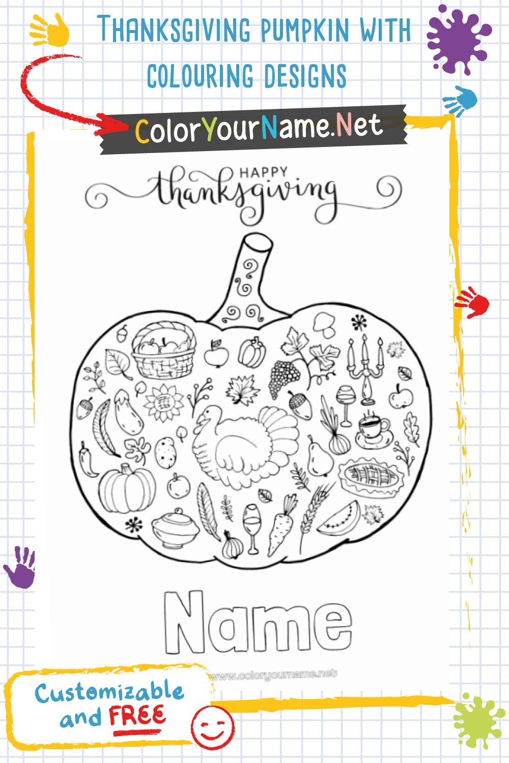 Thanksgiving pumpkin with colouring designs