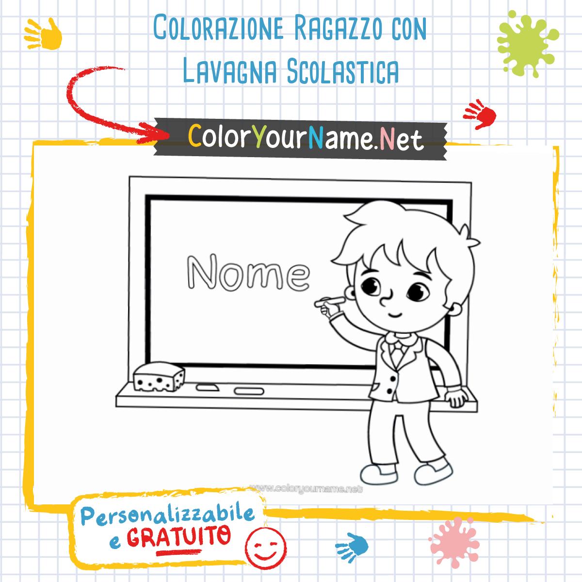 Colorazione Ragazzo con Lavagna Scolastica