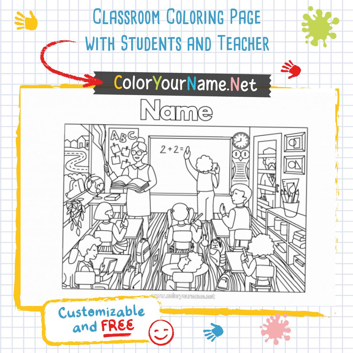 Classroom Coloring Page with Students and Teacher
