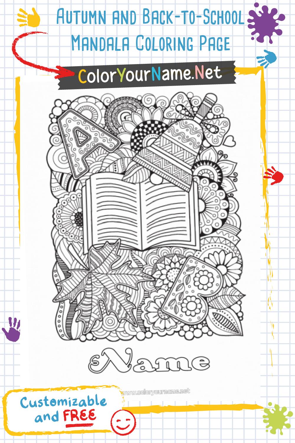 Autumn and Back-to-School Mandala Coloring Page