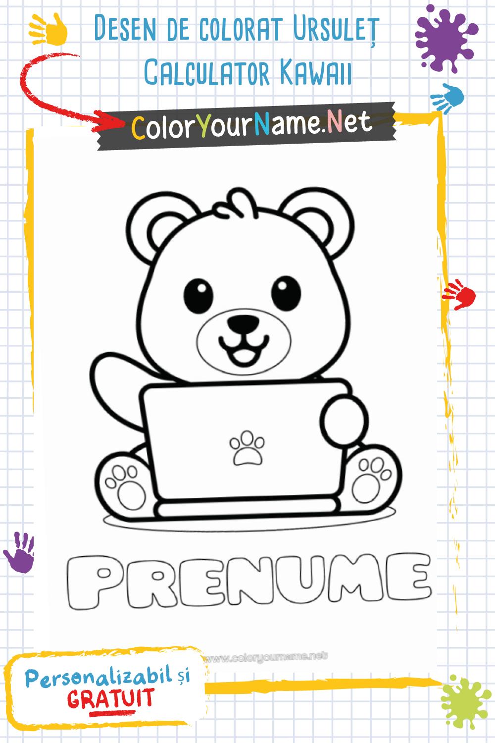 Desen de colorat Ursuleț Calculator Kawaii