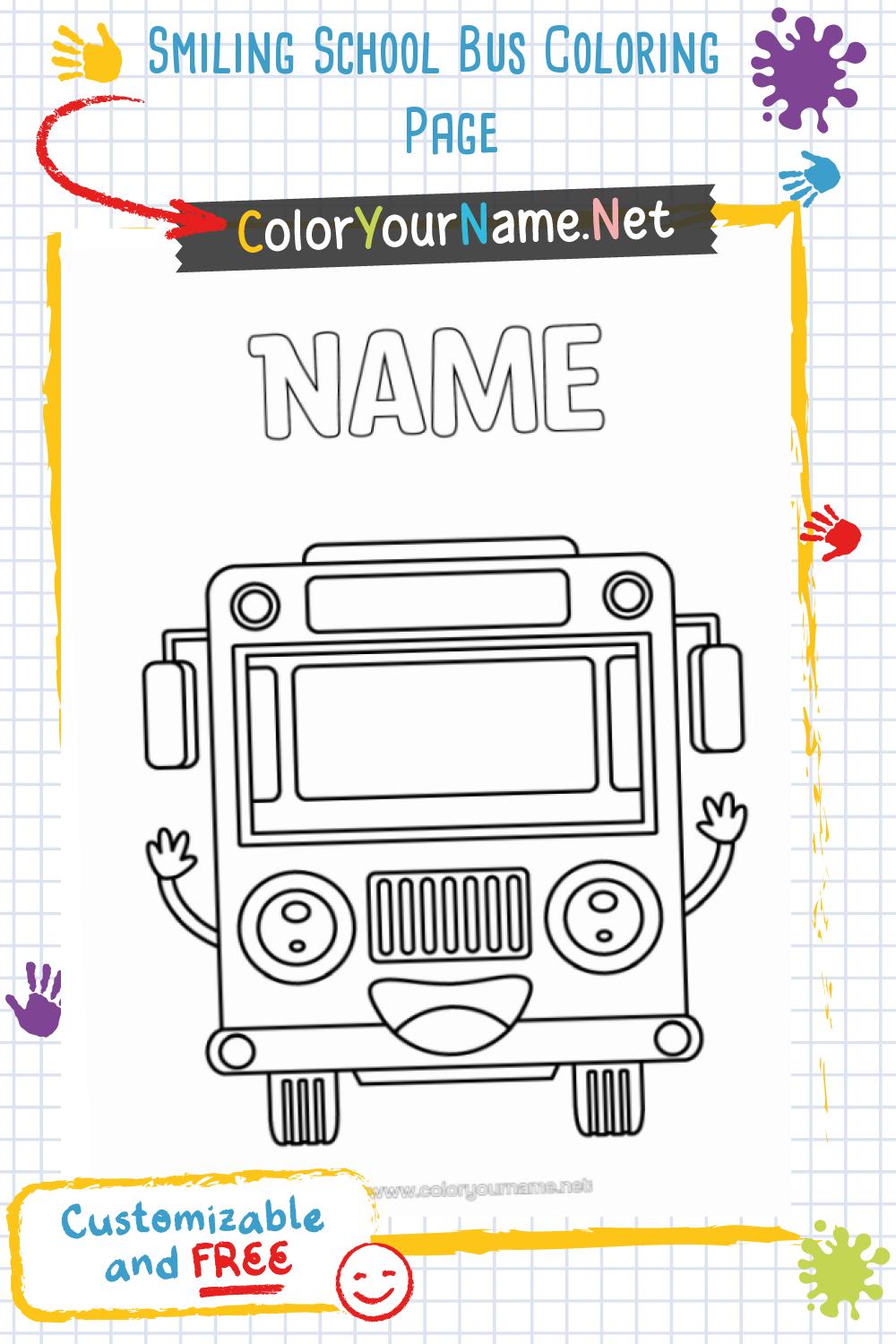 Smiling School Bus Coloring Page