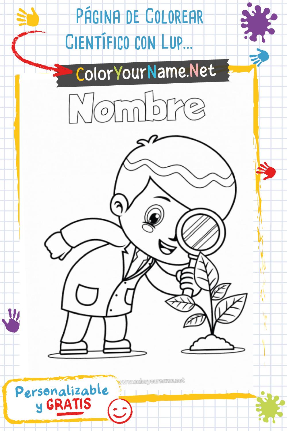 Página de Colorear Científico con Lupa y Planta