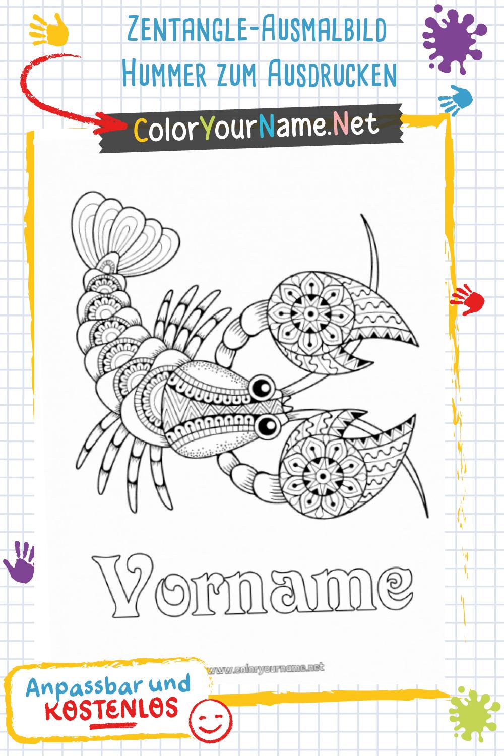 Zentangle-Ausmalbild Hummer zum Ausdrucken