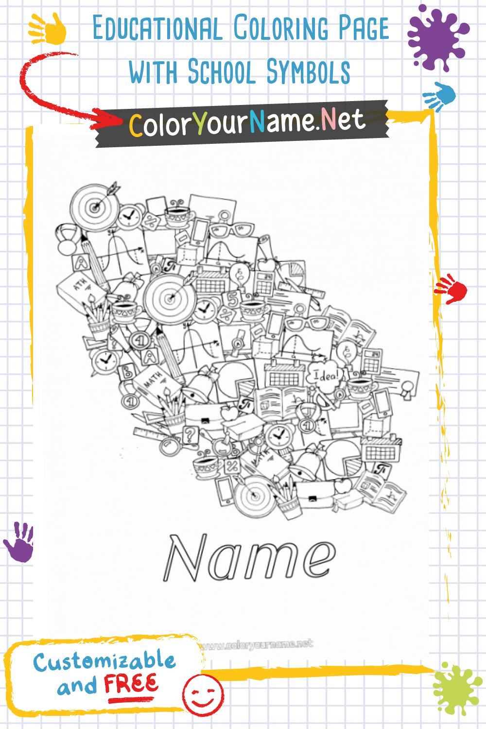 Educational Coloring Page with School Symbols