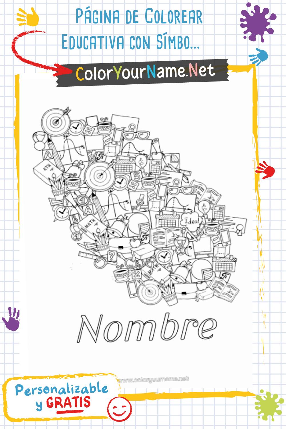 Página de Colorear Educativa con Símbolos Escolares