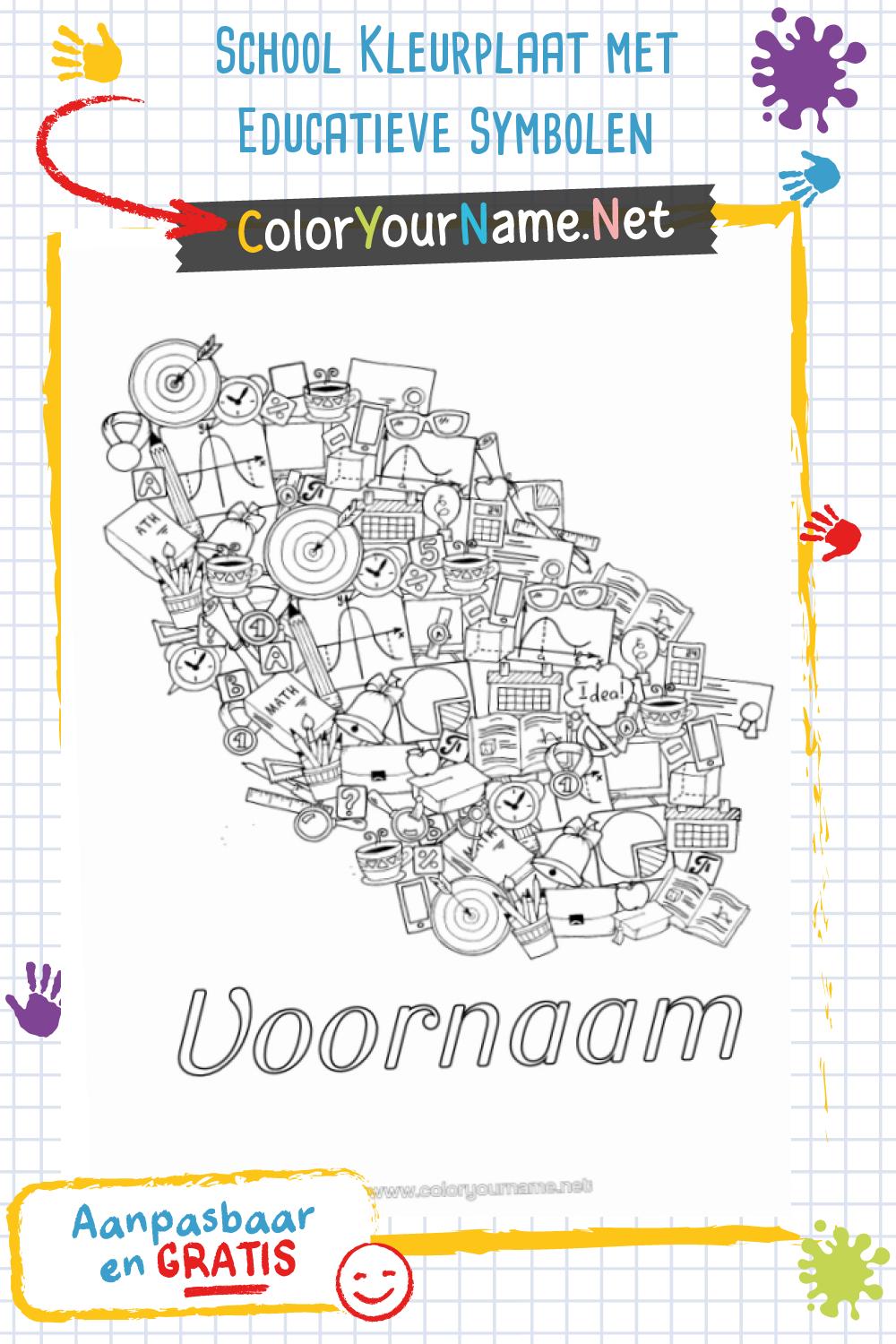 School Kleurplaat met Educatieve Symbolen