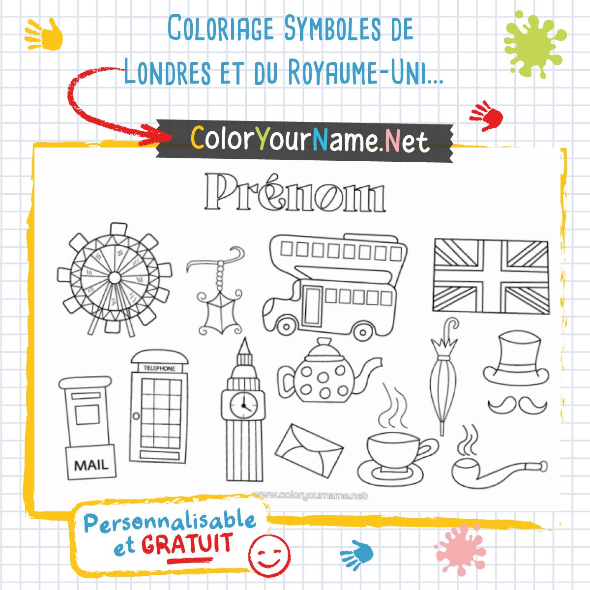 Coloriage Symboles de Londres et du Royaume-Uni à Imprimer