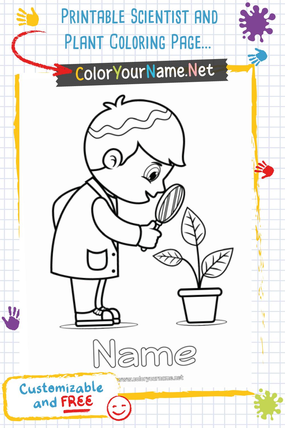 Printable Scientist and Plant Coloring Page in Biology
