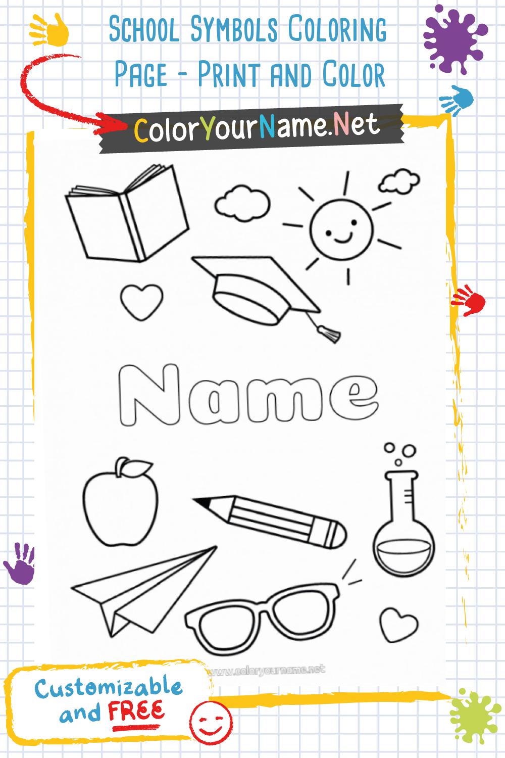 School Symbols Coloring Page - Print and Color