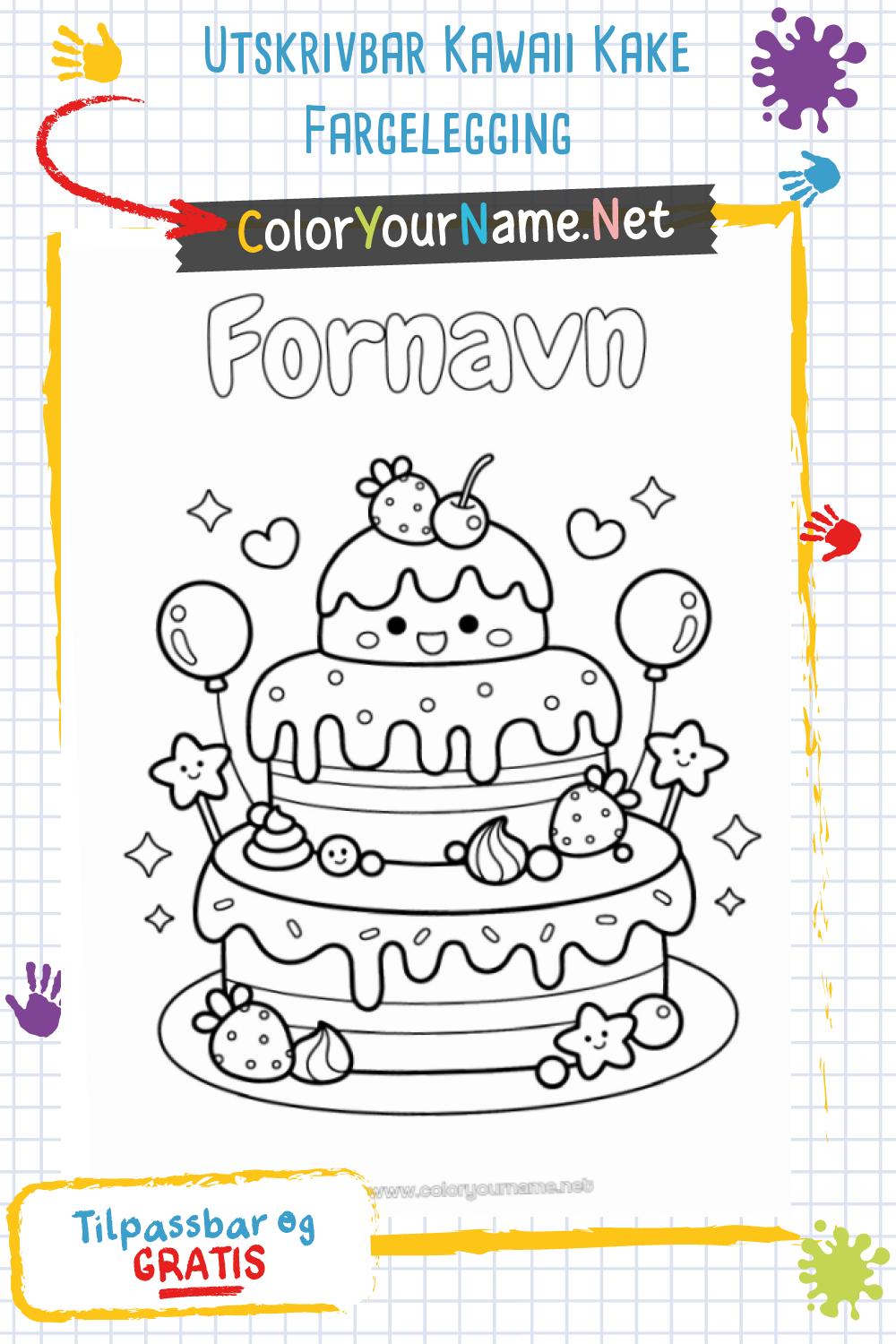 Utskrivbar Kawaii Kake Fargelegging