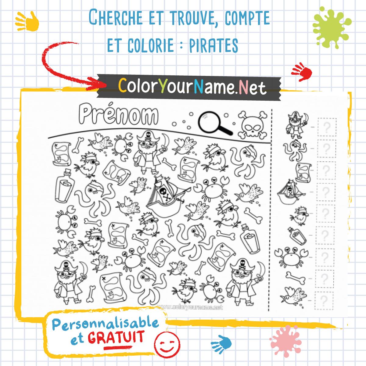 Cherche et trouve, compte et colorie : pirates