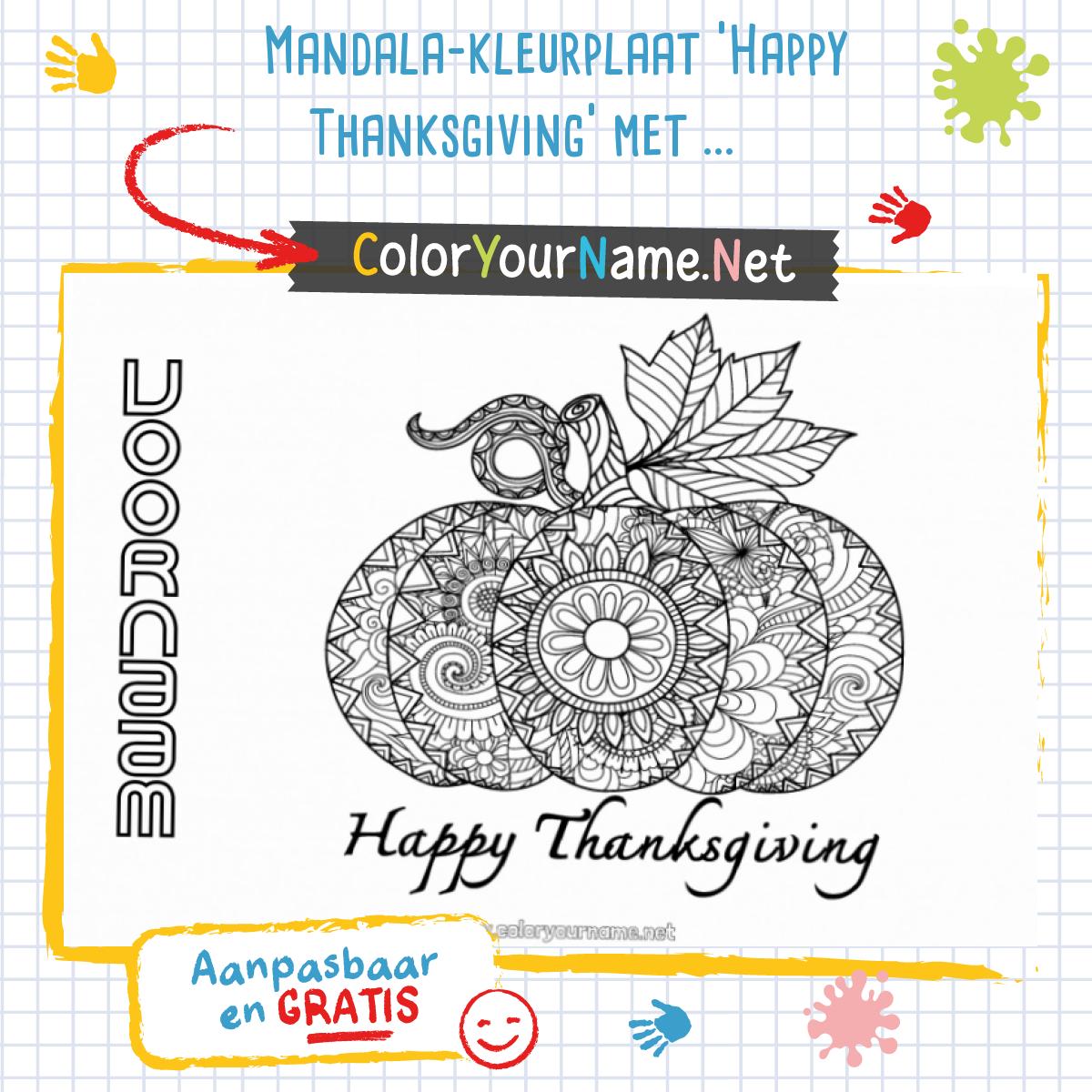Kleurplaat nr.275 - Pompoen Dankzegging Mandala