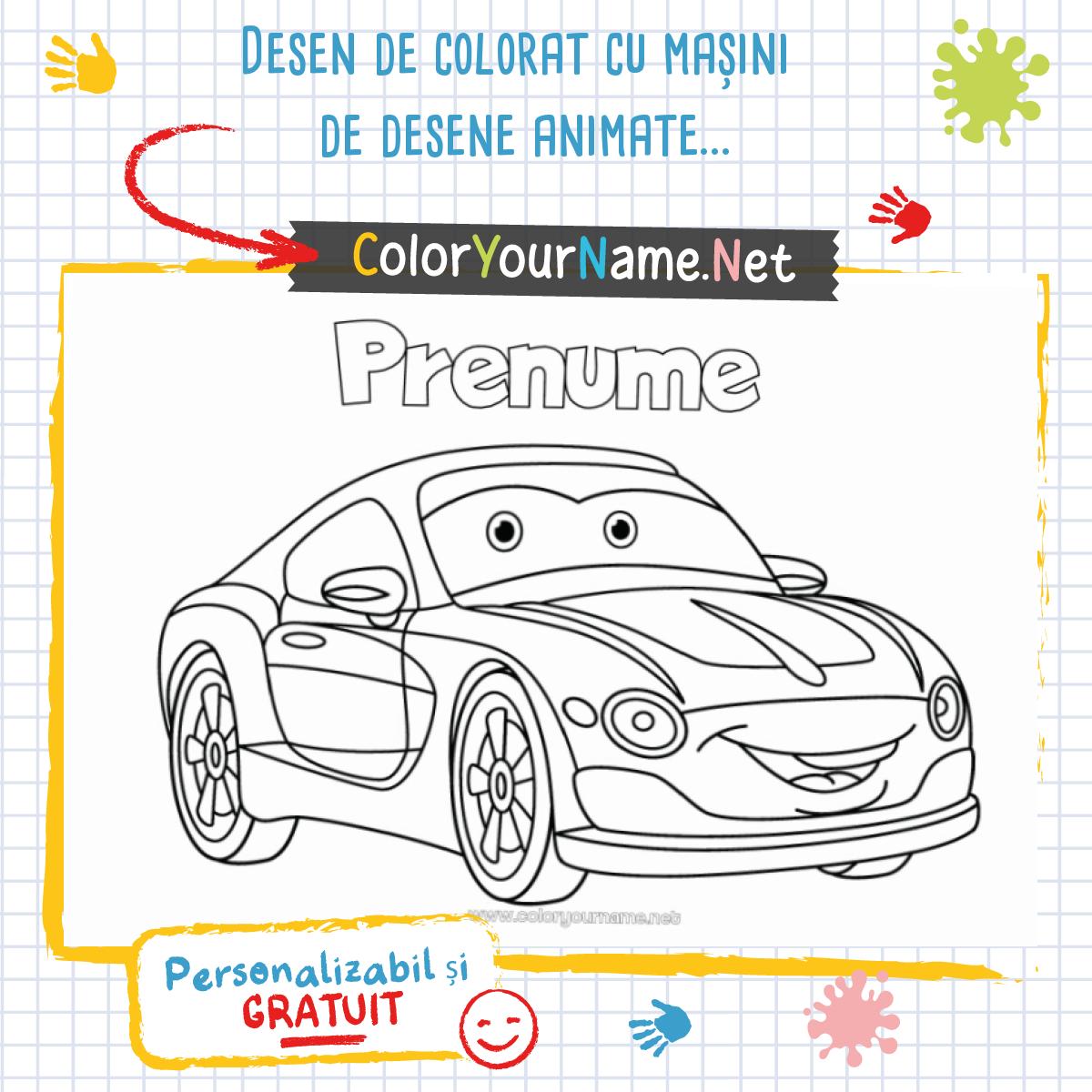 Desen de colorat cu mașini de desene animate de tipărit