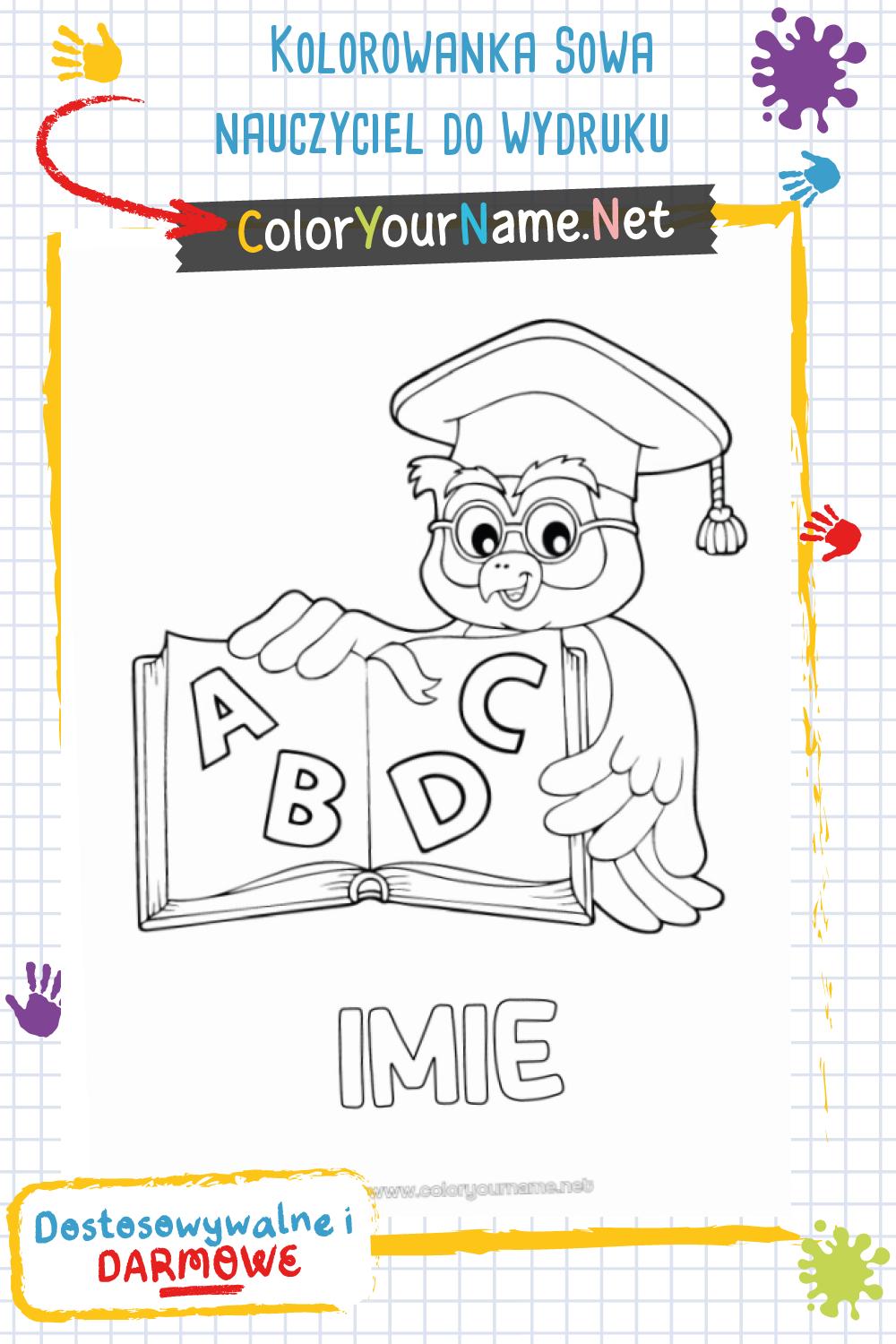 Kolorowanka Sowa nauczyciel do wydruku