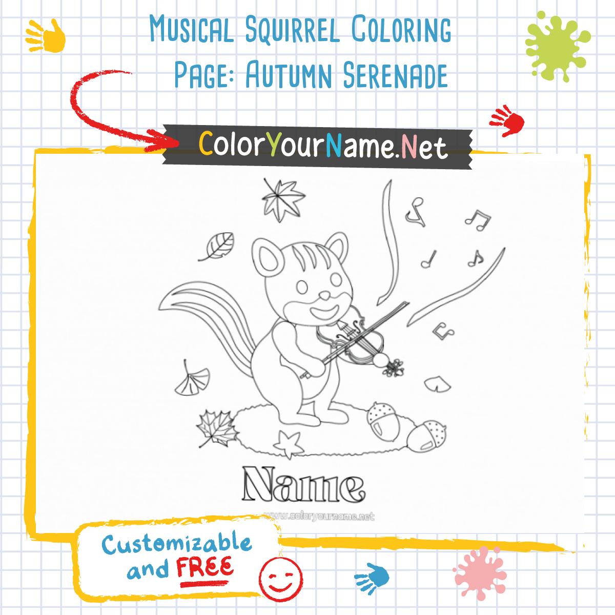 Musical Squirrel Coloring Page: Autumn Serenade