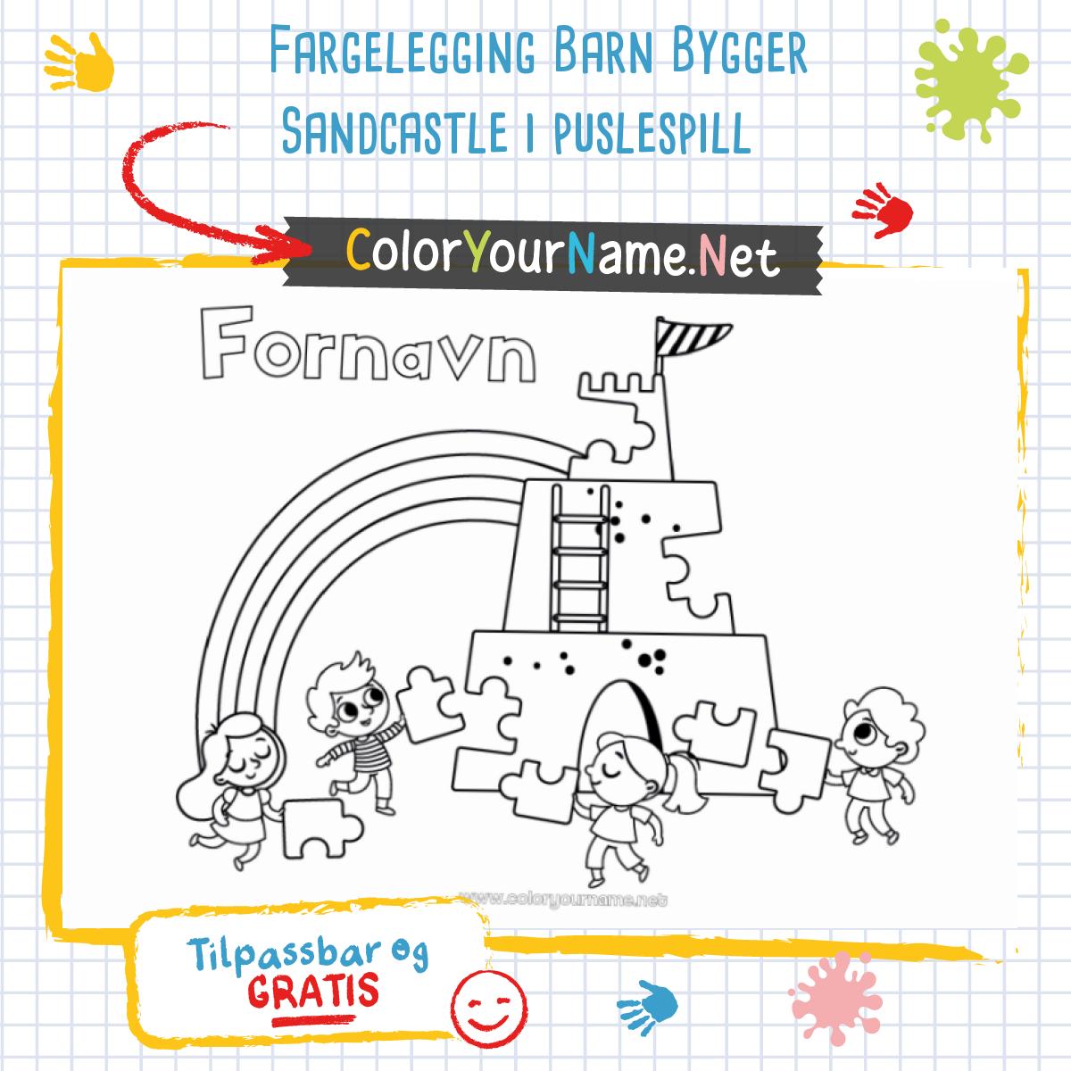 Fargelegging Barn Bygger Sandcastle i puslespill