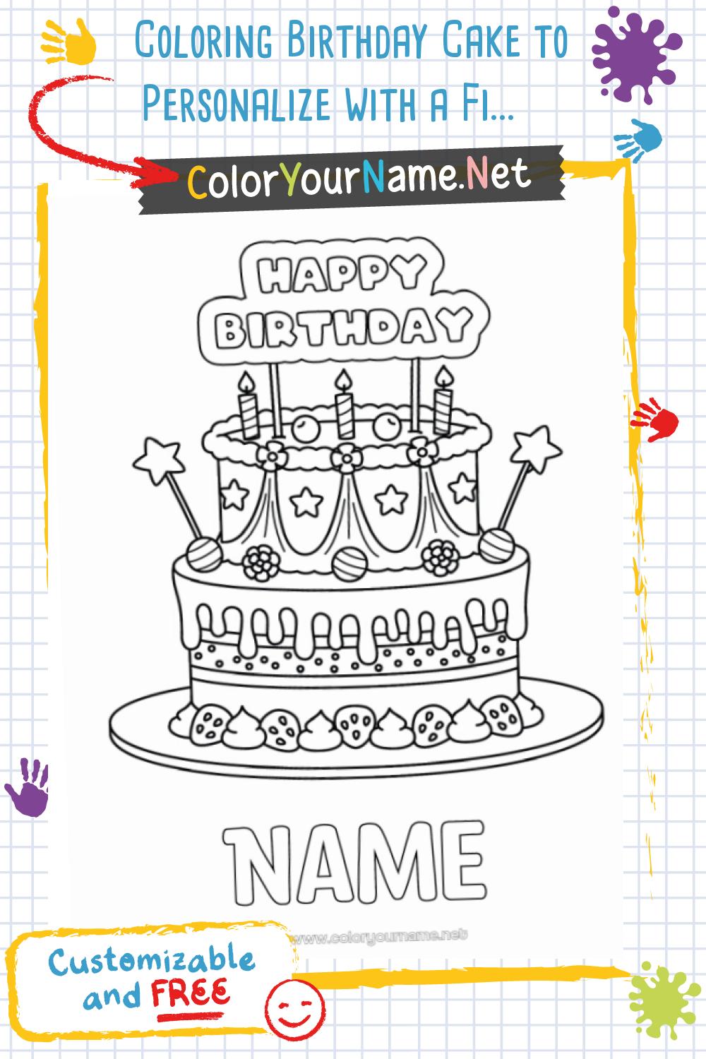 Coloring Birthday Cake to Personalize with a First Name