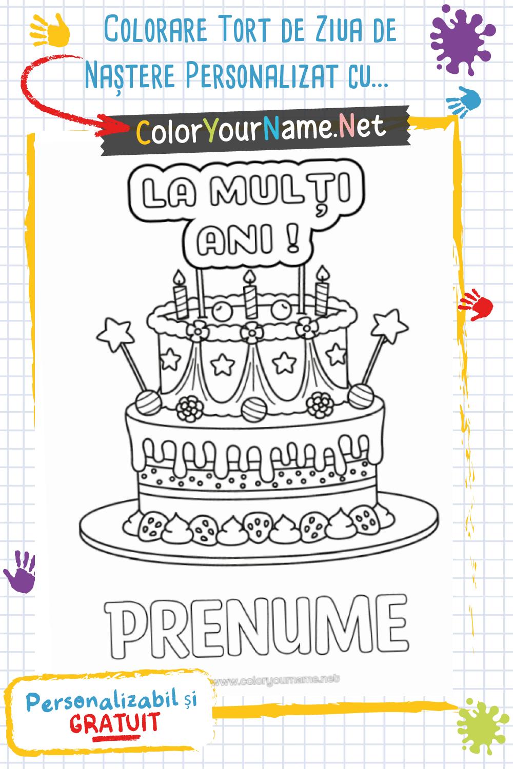 Colorare Tort de Ziua de Naștere Personalizat cu un Nume