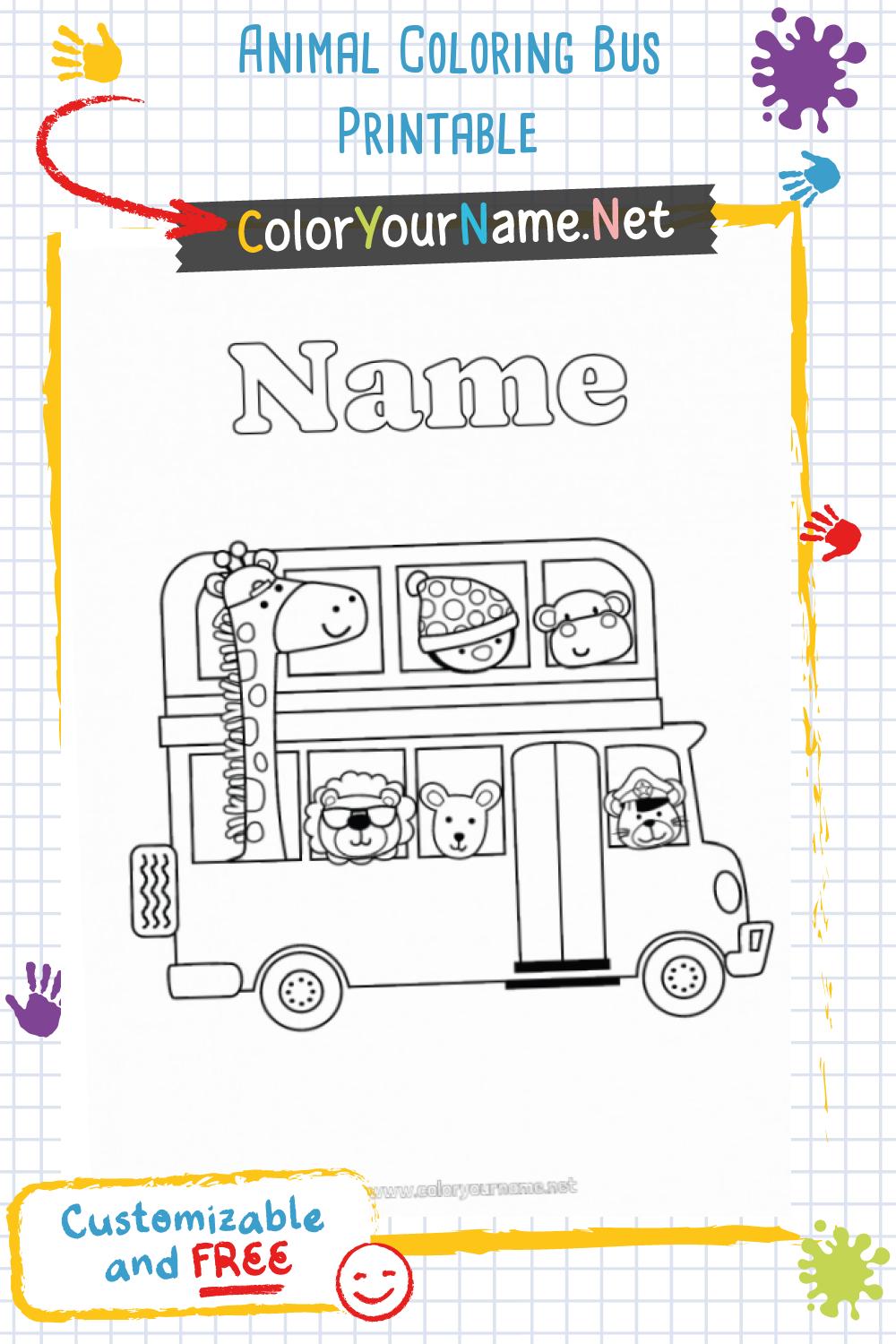 Animal Coloring Bus Printable