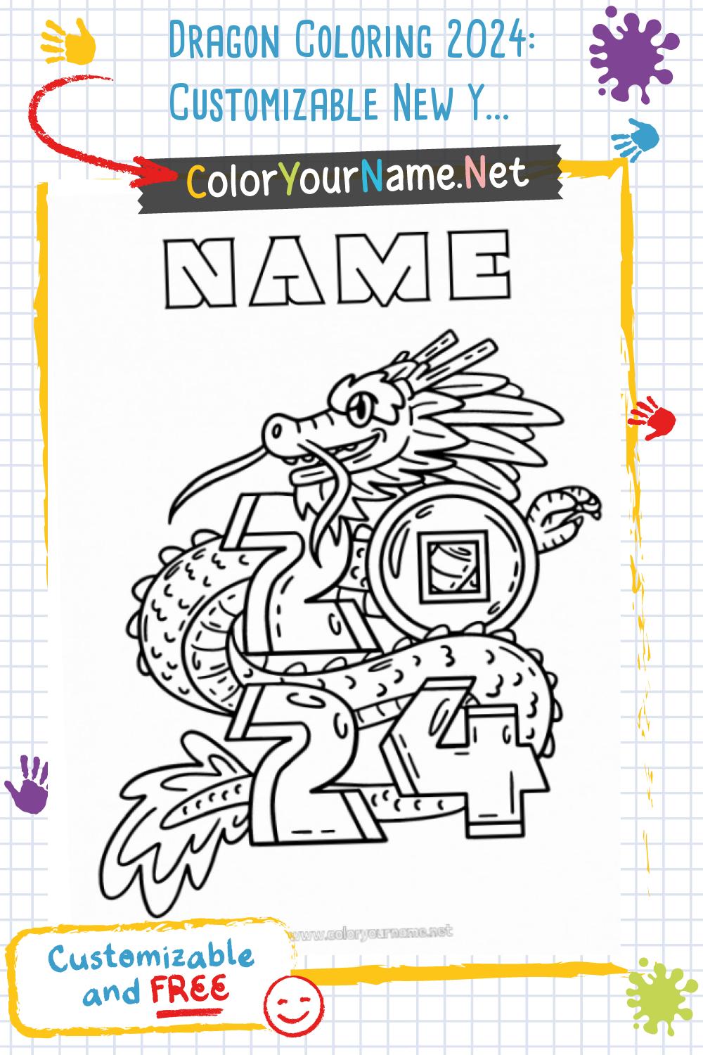 Dragon Coloring 2024: Customizable New Year Wishes