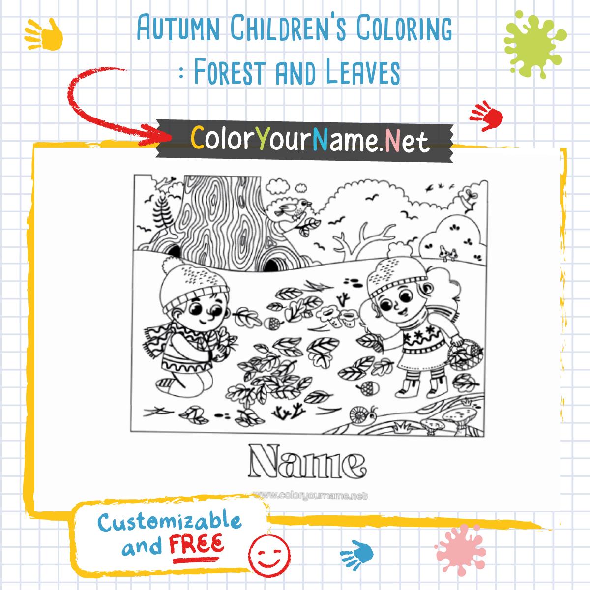 Autumn Children's Coloring : Forest and Leaves