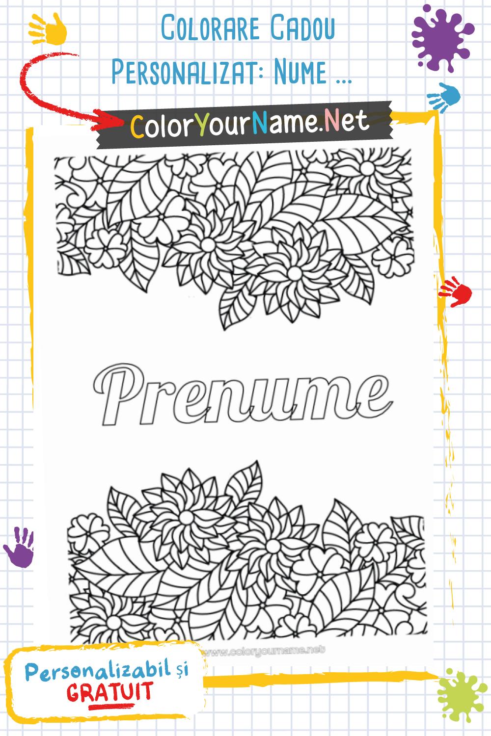 Colorare Cadou Personalizat: Nume sau Mesaj Încercuit cu Frunze și Flori