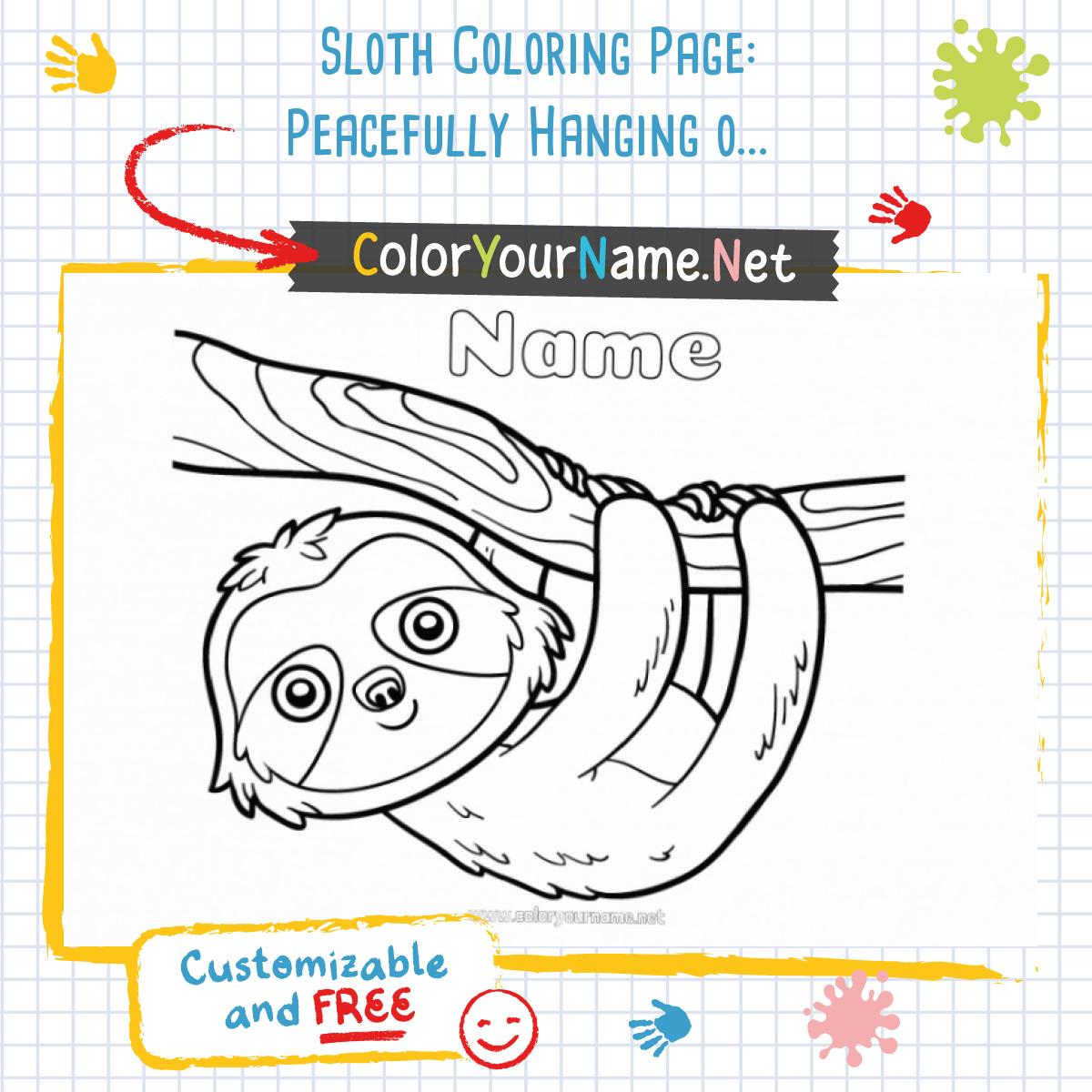 Sloth Coloring Page: Peacefully Hanging on a Branch