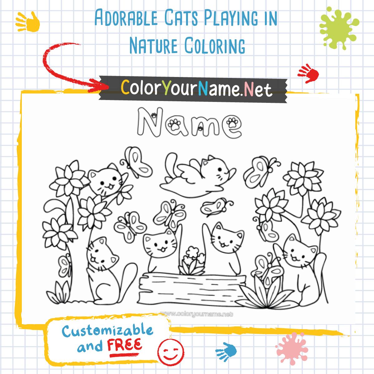 Adorable Cats Playing in Nature Coloring