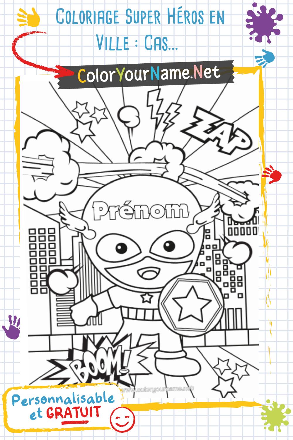 Coloriage Super Héros en Ville : Casque Personnalisé