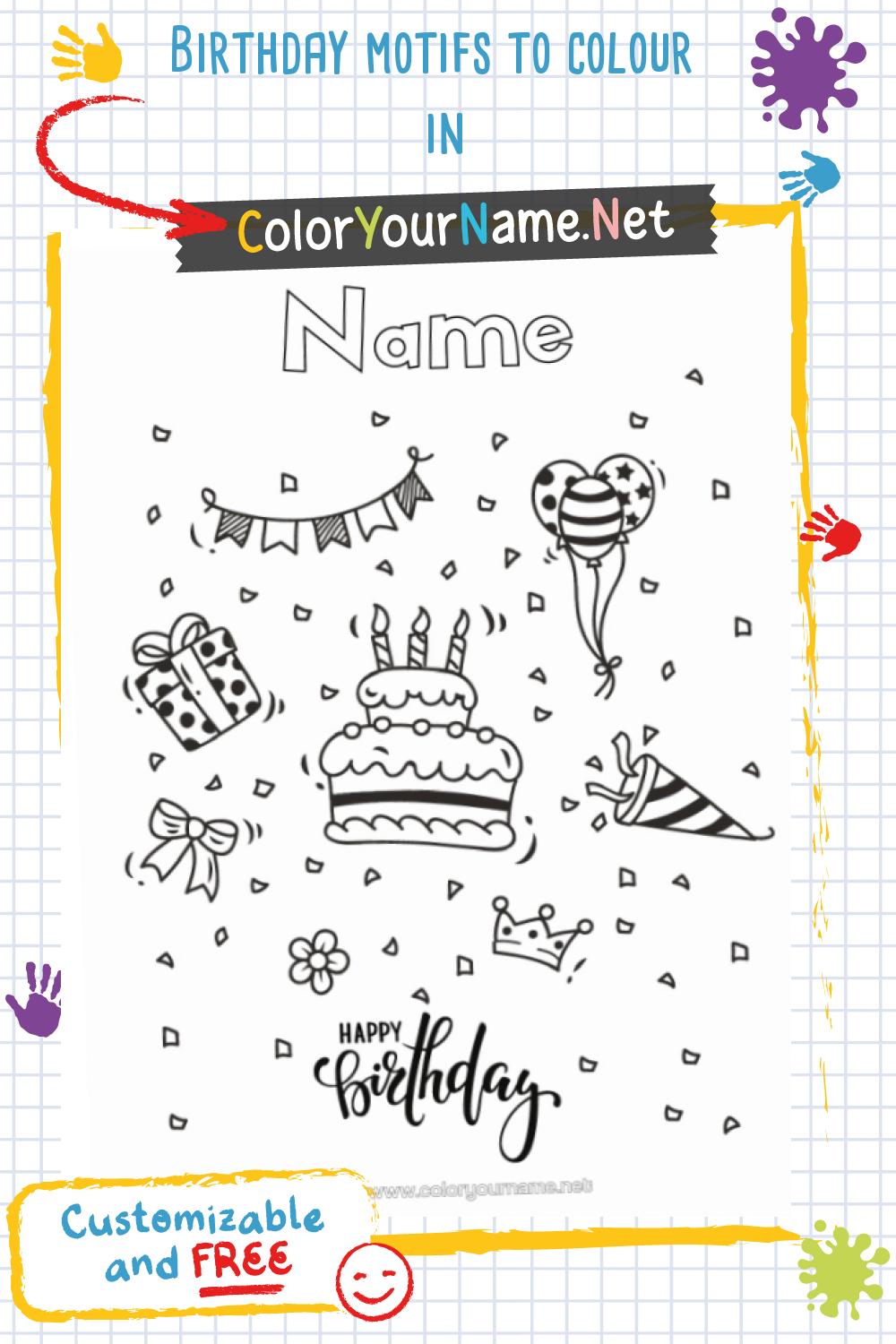 Birthday motifs to colour in