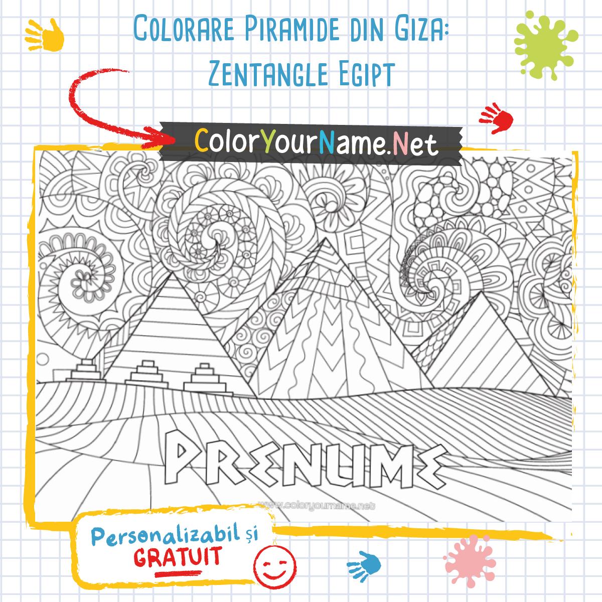 Colorare Piramide din Giza: Zentangle Antic