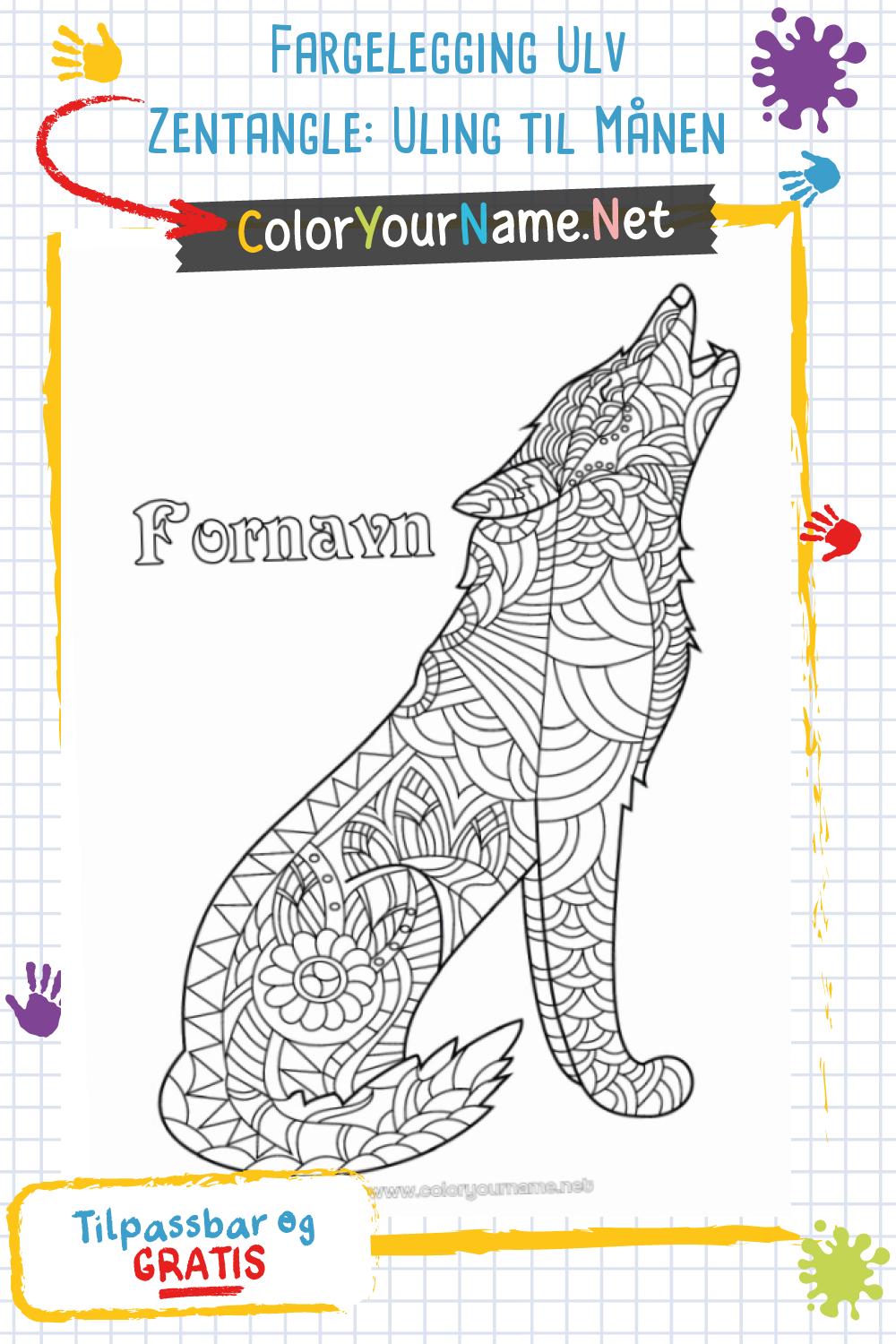 Fargelegging Ulv Zentangle: Uling til Månen