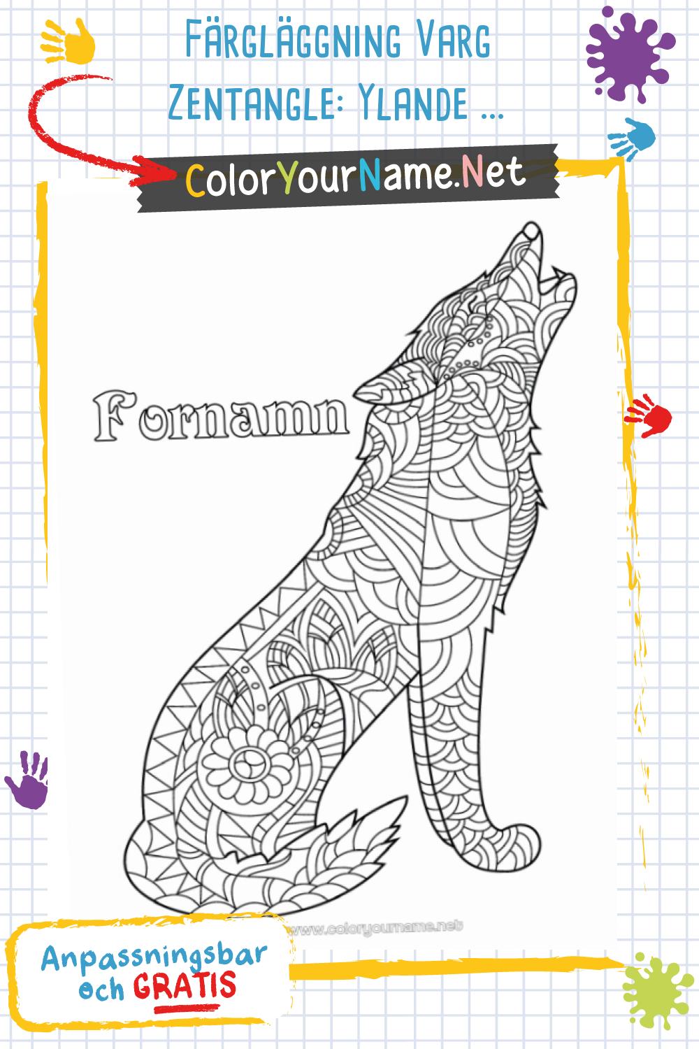 Färgläggning Varg Zentangle: Ylande mot Månen