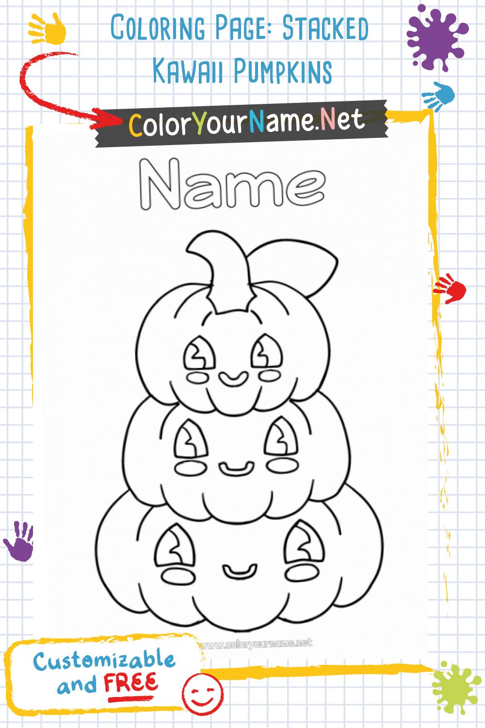 Coloring Page: Stacked Kawaii Pumpkins