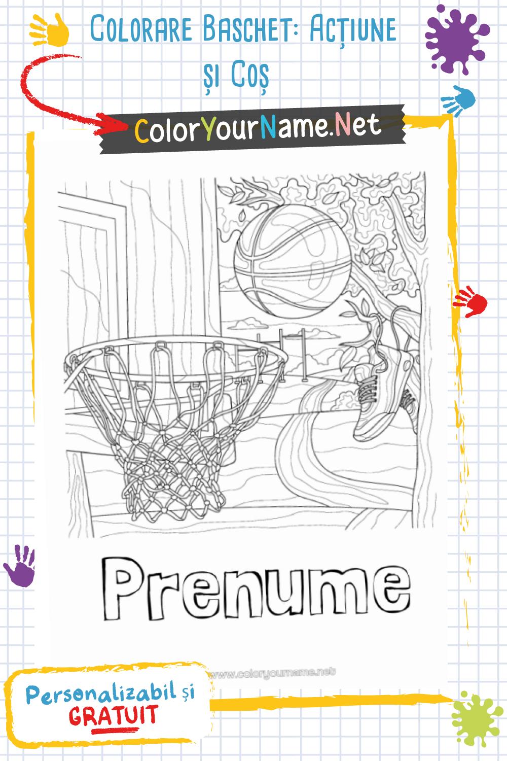 Colorare Baschet: Acțiune și Coș
