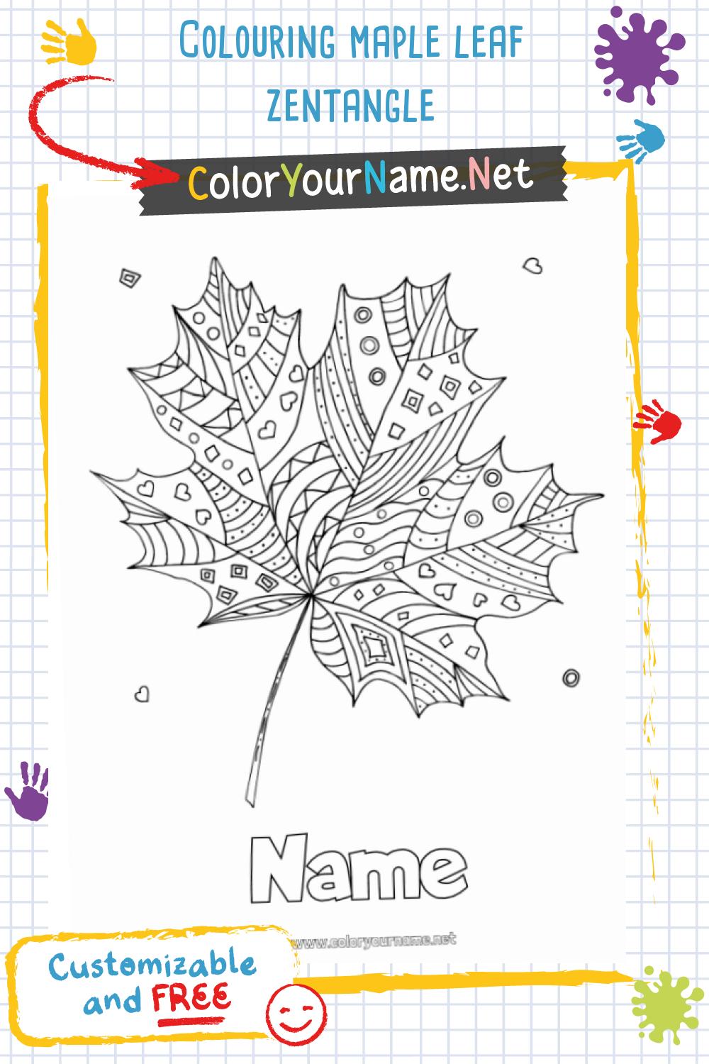 Colouring maple leaf zentangle