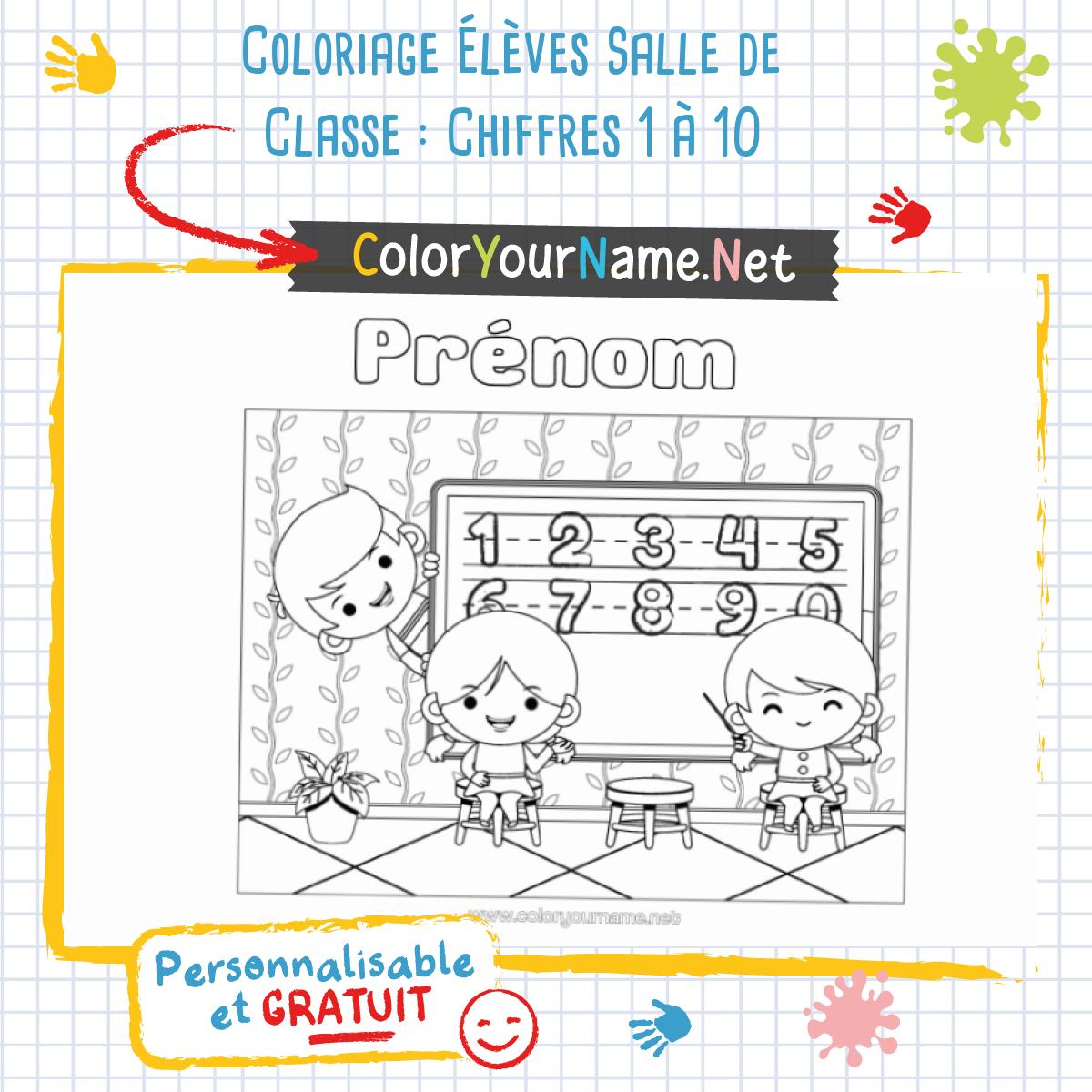 Coloriage Élèves Salle de Classe : Chiffres 1 à 10